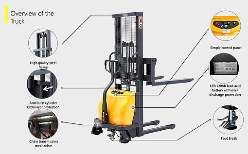 Semi-Electric Stacker 2200Lbs Capacity With Fixed Legs - 63" Lifting ...